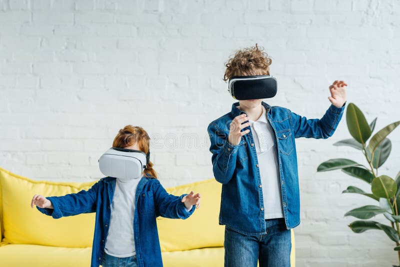 Kids in vr glasses using stock photo. Image of preschooler - 129328906