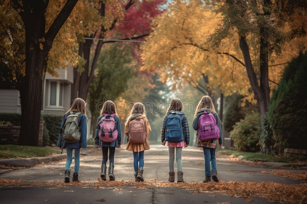 Kids Walking Back from School Stock Illustration - Illustration of ...