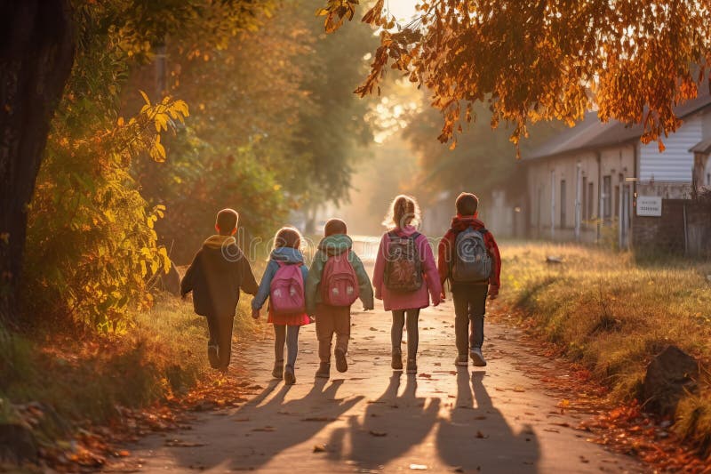 Kids Walking Back from School Stock Illustration - Illustration of ...