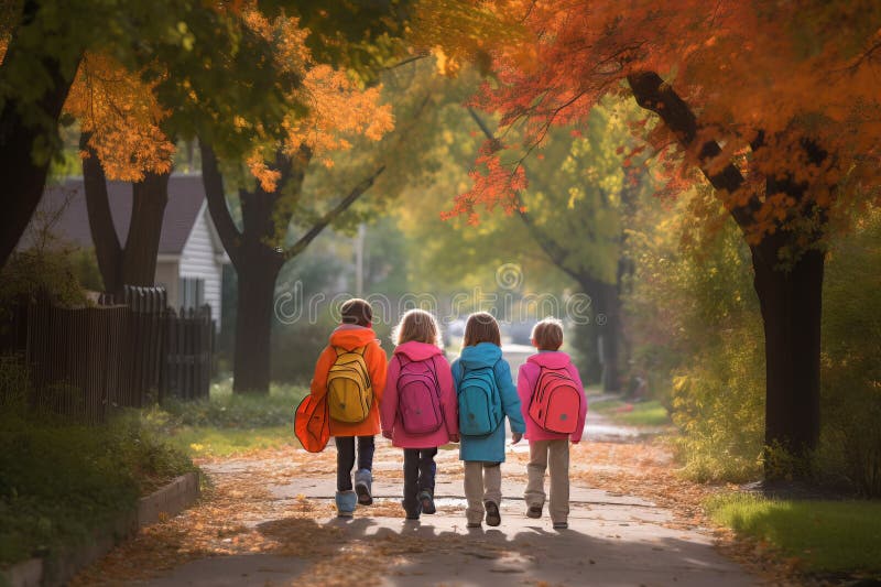 Kids Walking Back from School Stock Illustration - Illustration of ...