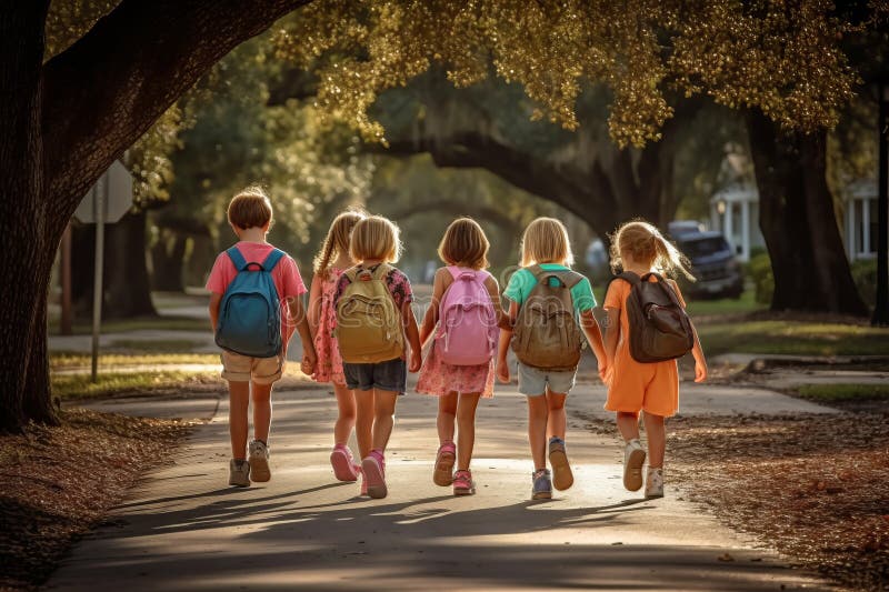 Kids Walking Back from School Stock Illustration - Illustration of walk ...