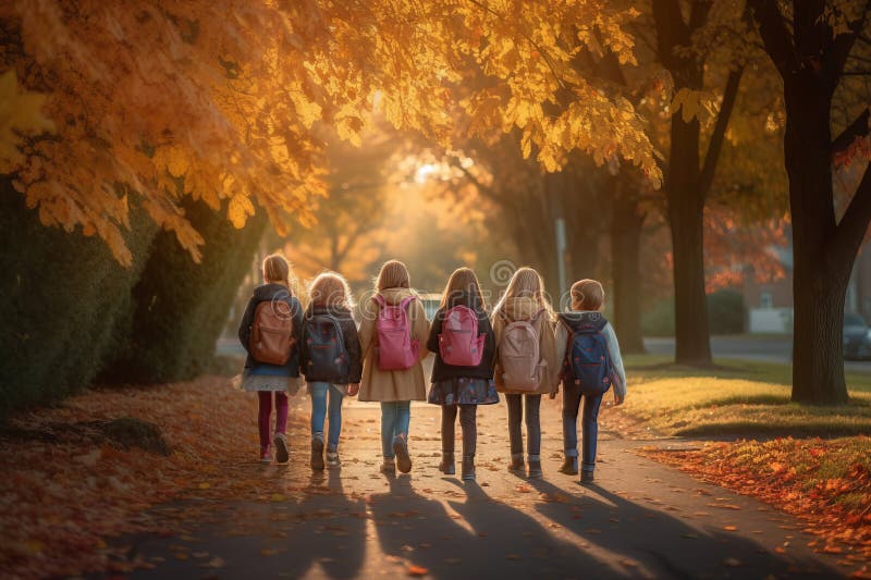 Kids Walking Back from School Stock Illustration - Illustration of ...