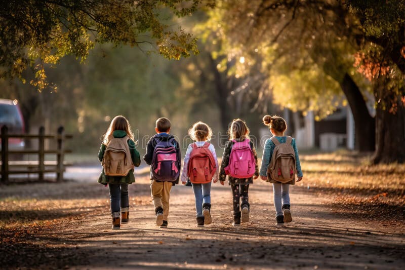 Kids Walking Back from School Stock Illustration - Illustration of ...