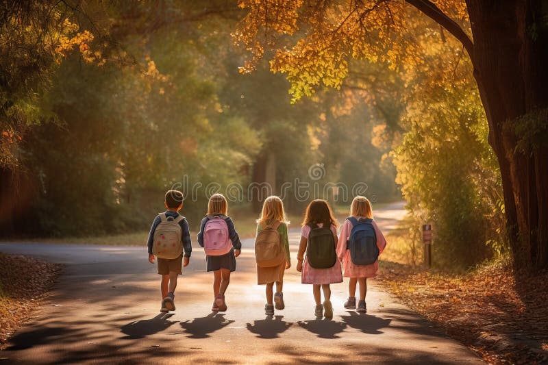 Kids Walking Back from School Stock Illustration - Illustration of back ...