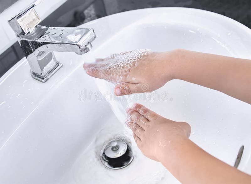 Kids Washing Hand On White Basin Stock Photo - Image of child, healthy ...