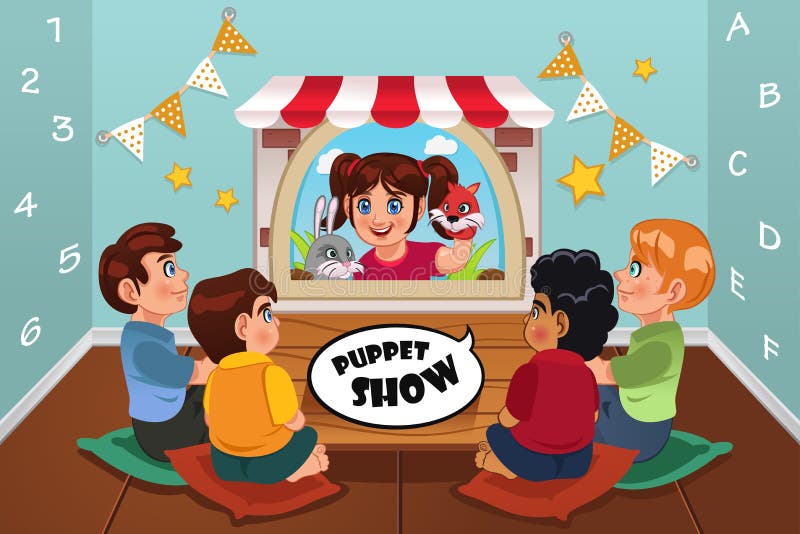 Kids Watching Puppet Show stock vector. Illustration of children - 73226015