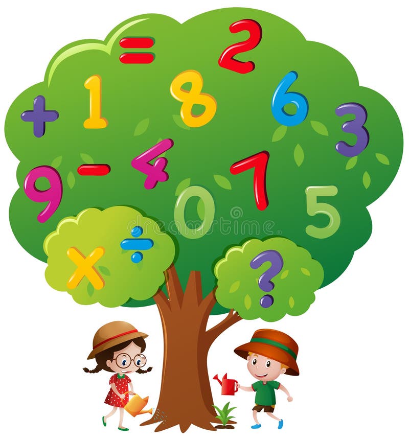 Kids Watering the Tree with Numbers Stock Vector - Illustration of ...