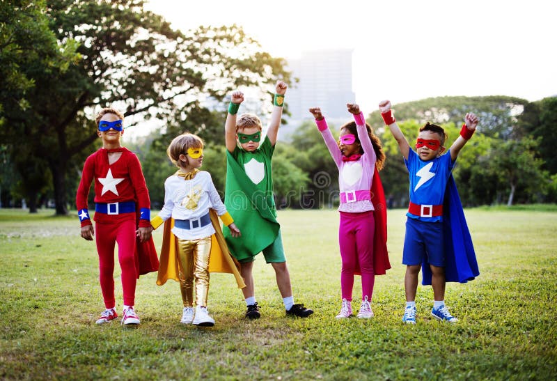 Kids Wear Superhero Costume Outdoors Stock Photo - Image of caucasian ...