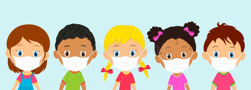 Kids Wearing Medical Protective Masks Stock Vector - Illustration of ...