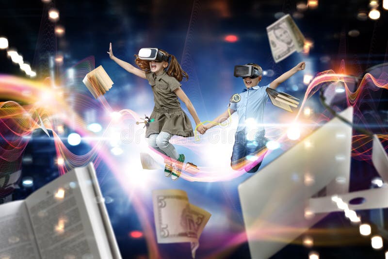 Kids Wearing Virtual Reality Goggles Stock Image - Image of digital ...