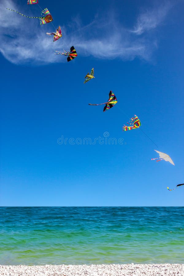 Kids Wind Kites on the Blue Sky in the Summer Stock Image - Image of ...