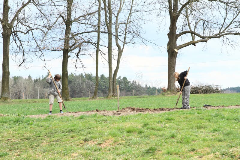 Kid working on the field stock image. Image of pitchfork - 52851735
