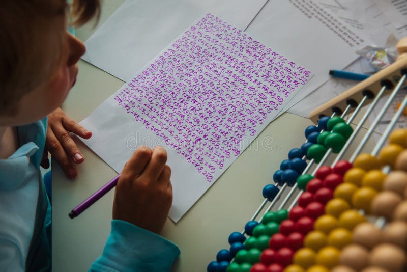 Kids Writing and Learning Numbers, Abacus Calculation Stock Image ...