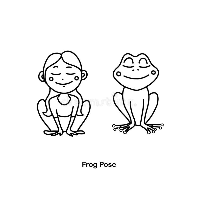 Kids Yoga Frog Pose. Vector Doodle Illustration. Stock Vector ...