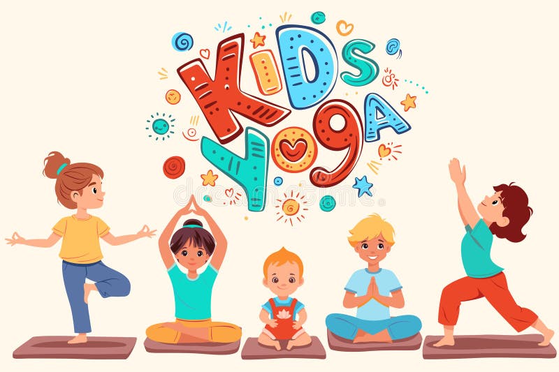 Kids doing yoga poster stock vector. Illustration of wellness - 321052329