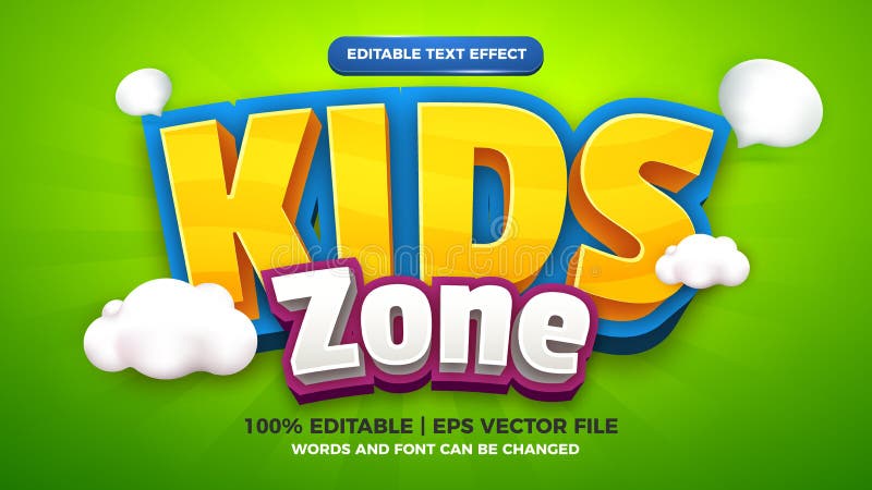Kids Zone Editable Text Effect Cartoon Comic Game Style Stock Vector ...
