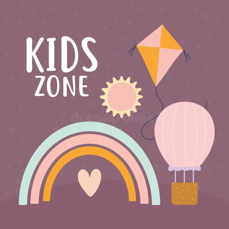 Kids Zone Lettering and Set of Cute Icons on a Purple Background Stock ...