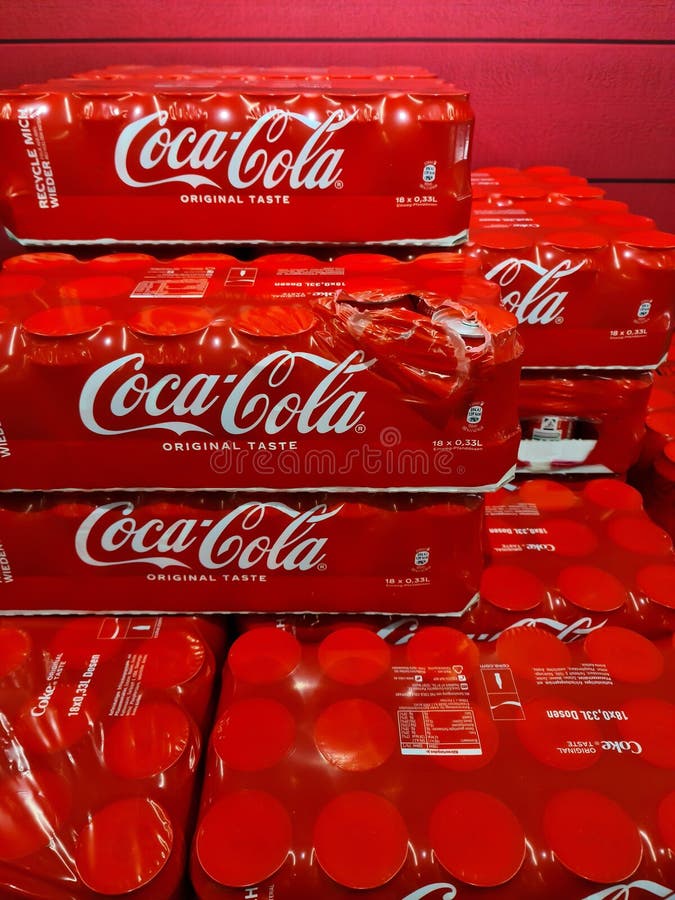 Kiel, Germany - 04. May 2024: a Stack of Pallets of Coca Cola Drink in a Supermarket for Sale ...