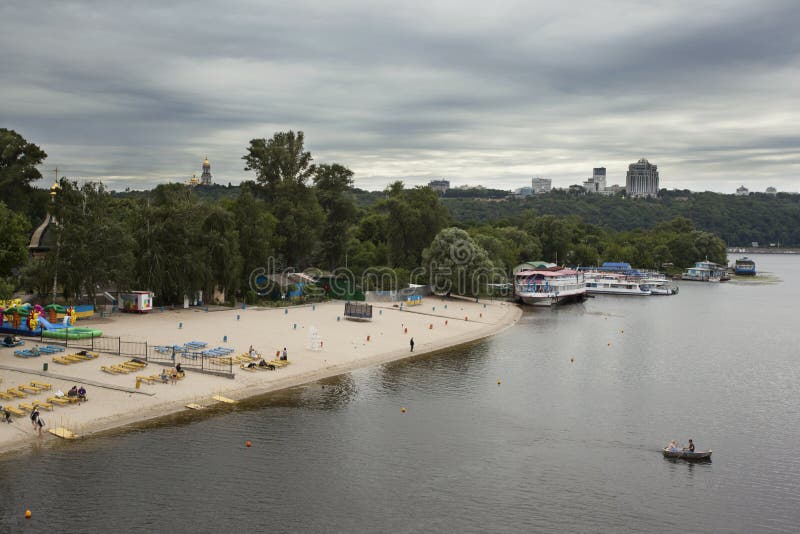 Kiev Beach, Dnepr and Boats on River, Ukraine Stock Photo - Image of ...