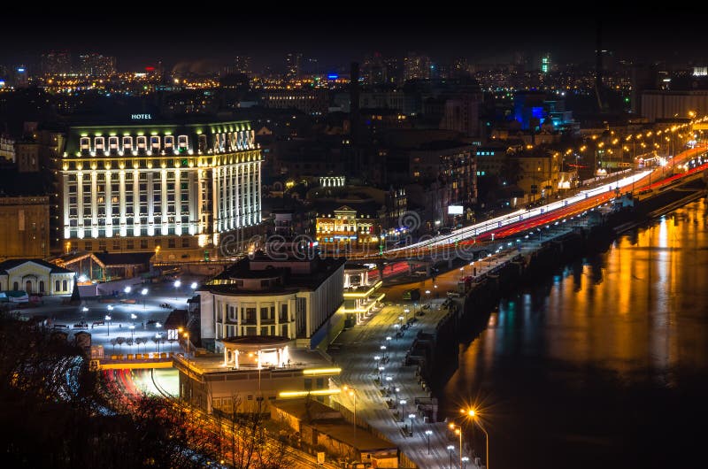Kiev City in Ukraine at Night Stock Image - Image of landscape, light ...