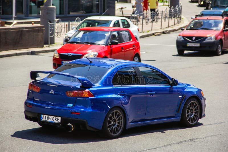 Kiev, Ukraine - June 19, 2021: Blue Mitsubishi Lancer Evolution in the ...