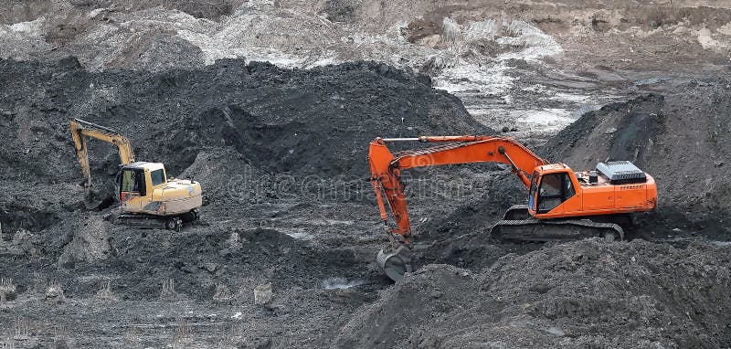Tractors and Excavators Work on the Construction of the Foundation Zero ...