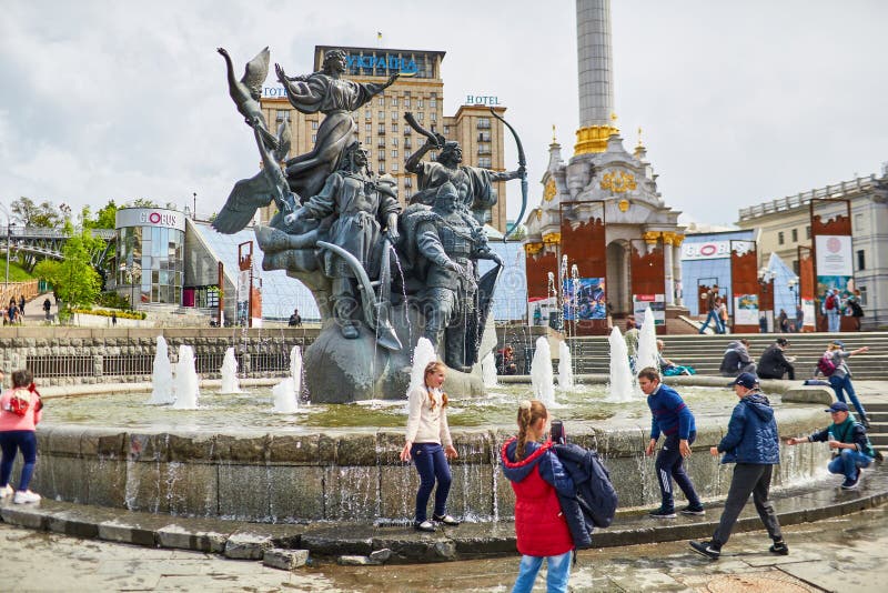 KIEV, UKRAINE - May 06, 2020 - Children Play on Independence Square in ...