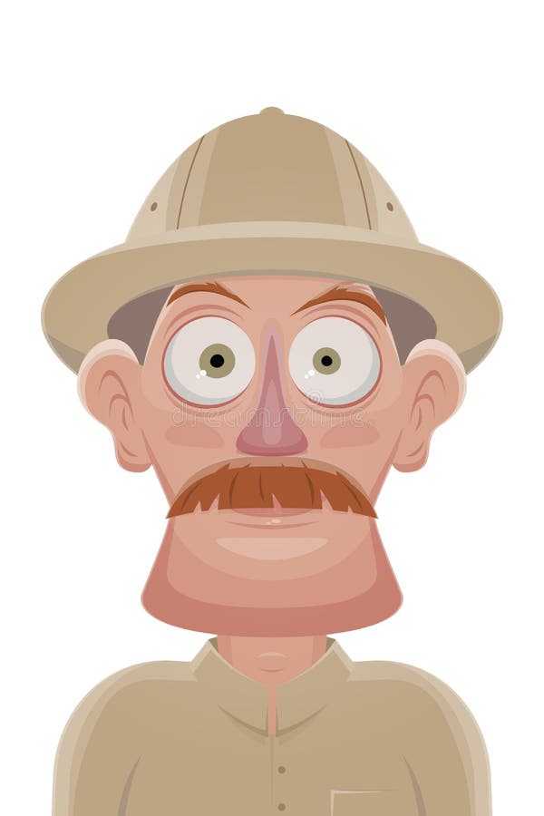 Funny Cartoon Illustration of a Man in Safari Outfit Stock Vector ...