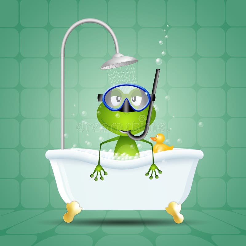Kikker in Bad Met Het Duiken Masker Stock Illustratie - Illustration of ...