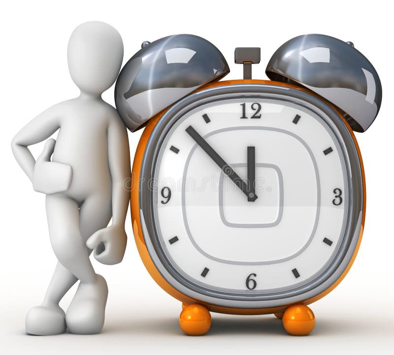 3D man with an alarm clock stock illustration. Illustration of abstract ...