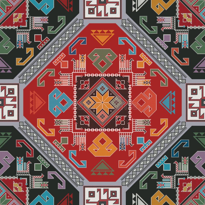 Kilim pattern 48 stock vector. Illustration of element - 264794481