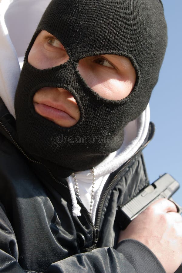 Killer In Black Mask Waiting For His Victim Stock Image - Image of ...
