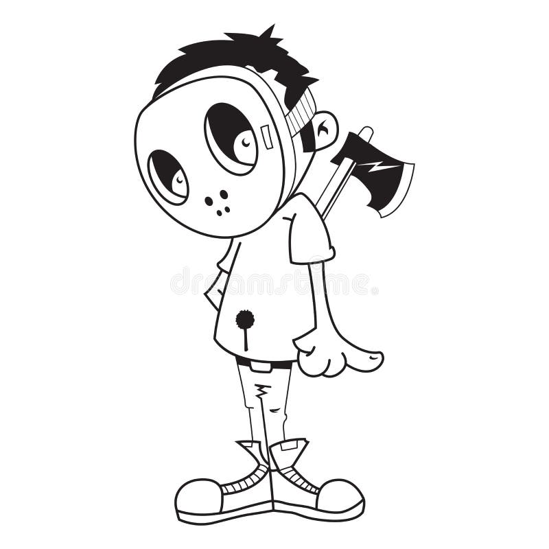 Killer Kid with Hockey Mask and Axe Stock Illustration - Illustration ...