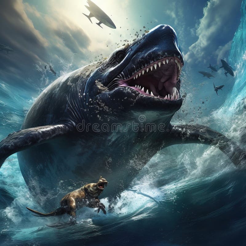 Killer Whale Attacks Giant Turtle Stock Illustration - Illustration of ...