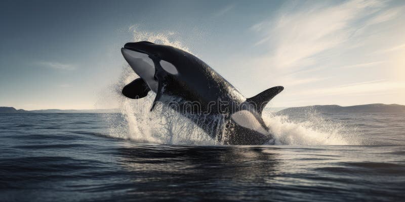 Killer Whale on Ocean, Orca Jumping, Orcinus Orca Stock Illustration ...