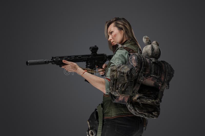 Killer Woman in Setting of Post Apocalypse with Rifle Stock Photo ...