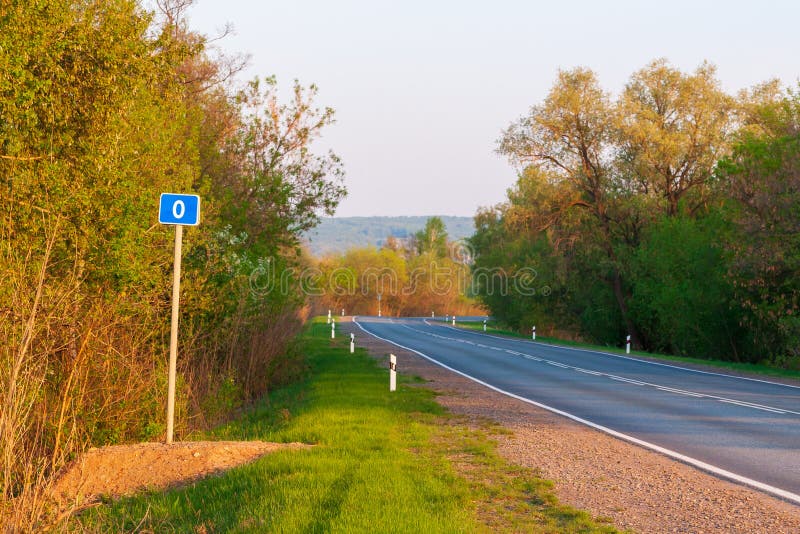 Kilometer Marker 0 Zero Mark Indicating the Start of the Route Stock ...