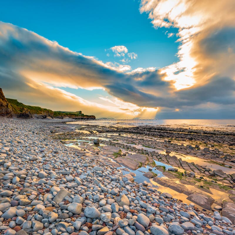 Kilve beach at sunset stock photo. Image of kilve, sunset - 91713340
