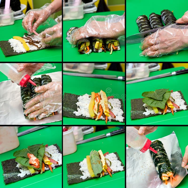 Kimbap making collage stock image. Image of sushi, kimchi - 15381703