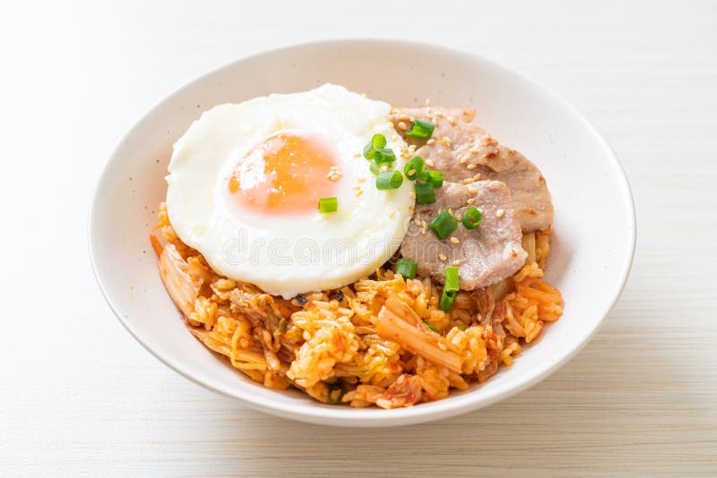 Kimchi Fried Rice with Fried Egg and Pork Stock Image - Image of korean ...