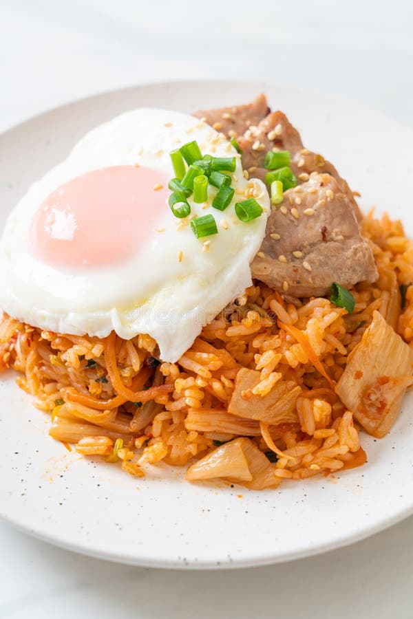 Kimchi Fried Rice with Fried Egg and Pork Stock Image - Image of kimchi ...