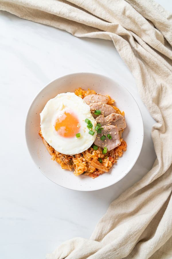Kimchi Fried Rice with Pork and Topped Cheese Stock Photo - Image of ...