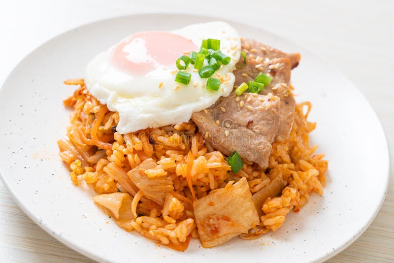 Kimchi Fried Rice with Pork and Topped Cheese Stock Photo - Image of ...