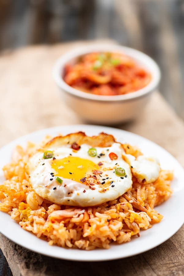 Kimchi Fried Rice with Fried Egg on Top Stock Photo - Image of chili ...