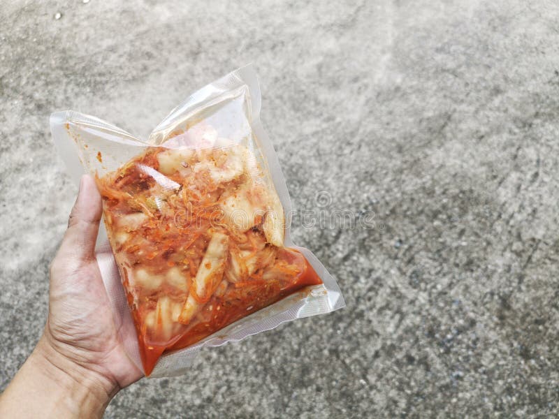 The Kimchi in Plastic Packaging Stock Photo - Image of vegetable ...