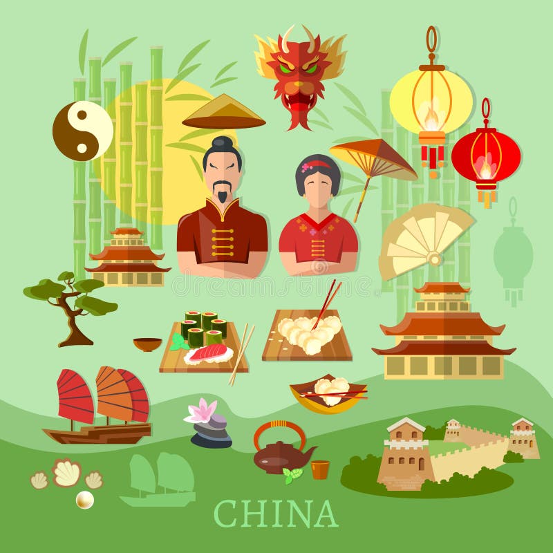 Kina Kinesiska Traditioner Och Kultur, Resekoncept Vektor ...