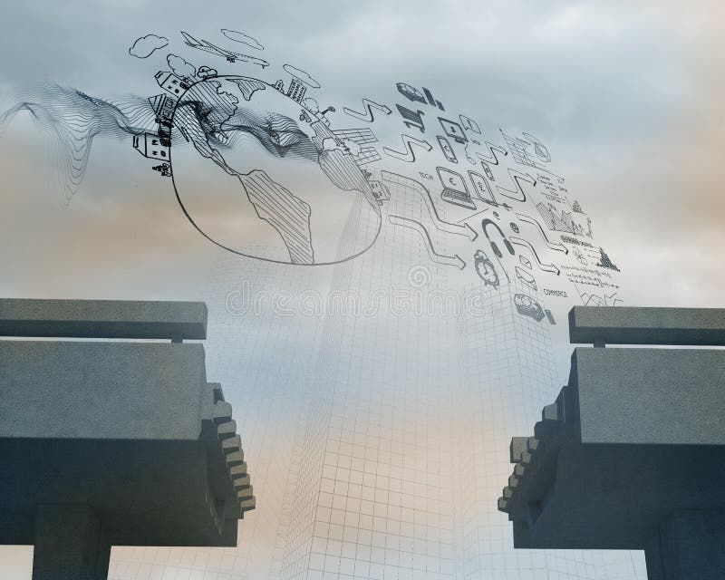 Graphic on Grid Over Broken Bridge Stock Illustration - Illustration of ...