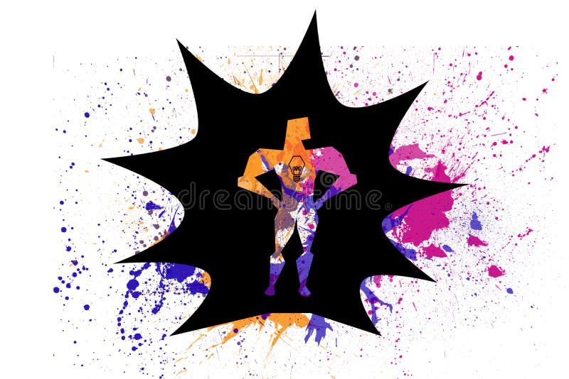 Superhero over splashes stock illustration. Illustration of people ...