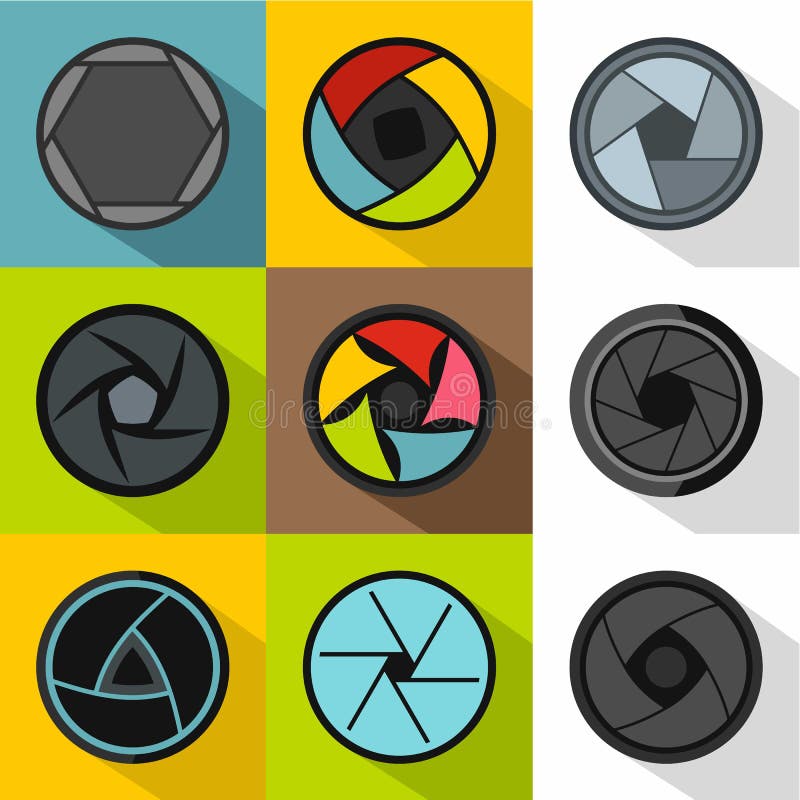 Kind of Aperture Icons Set, Flat Style Stock Vector - Illustration of ...