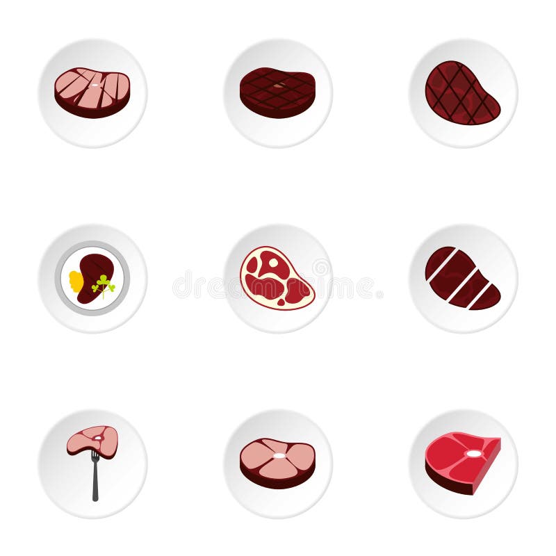 Kind of Beef Icons Set, Flat Style Stock Vector - Illustration of ...